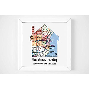 New Home Gift Housewarming Gift Map Art Gift Family Established Sign Last Name Art Family Art Framed Art Gift for New Home Realtor Gift