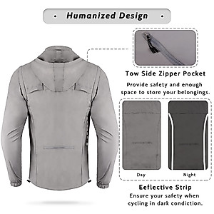Dooy Men's Cycling Bike Jacket Windproof Vest Lightweight Running Jacket High Visibility Windbreaker with Detachable Sleeves(Grey,Large)