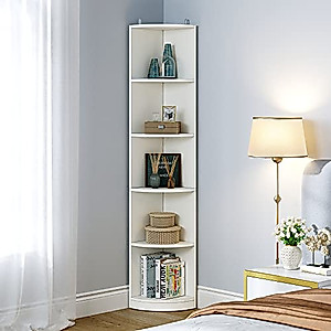 YITAHOME 5-Tier Corner Shelf, 70.8" Tall Modern Free Standing Corner Bookshelf, 5 Shelf Display Corner Bookcase and Bookshelves,Wooden Open Storage Book Shelves for Living Room, Home Office, White