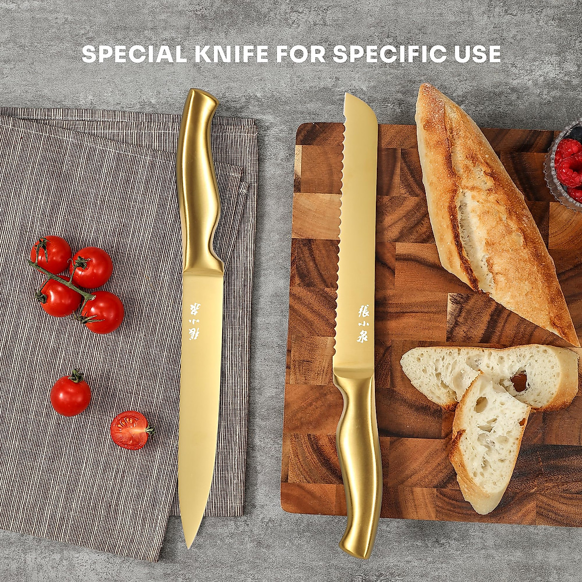 15Pcs Knife Sets with Block, 50Cr15MoV Stainless Steel kitchen knife set with Built-in Sharpener Dishwasher Safe(Golden)