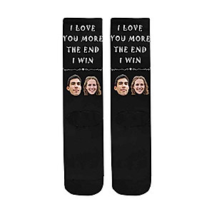 Custom Face on Socks Turn Your Photo Into I Love You More The End I Win Personalized Socks Unisex for Unique Gift