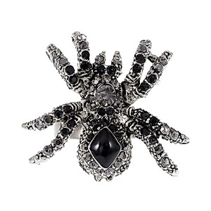 Alilang Women's Gunmetal Black Crystal Rheinstone Tarantula Spider Halloween Costume Adjustable Ring