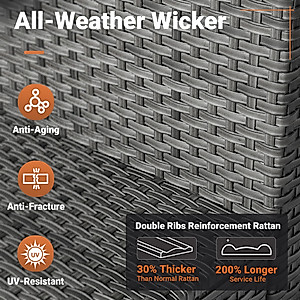 ovios Outdoor 11 Piece Patio Furniture Set with Fire Pit Table,Conversation Sectional Wicker Couch with Swivel Chairs,Modern Outside Sofa for Balcony Backyard (Grey)