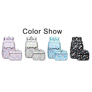 JiaYou Girls Backpack Sets Primary School Bookbag Rainbow Pattern Daypack with Lunch Bag(Black,19 Liters)