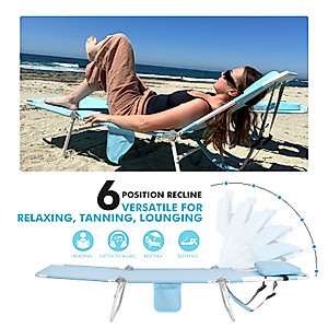 3 In 1 2 Pack Backpack Beach Tanning Lounge Chair with Face Hole Cushion Mattress Washable, Folding 6 Position Reclining Face Down Tanning Chair for Adults Reading Sunbathing Poolside, Blue, 2 Pack