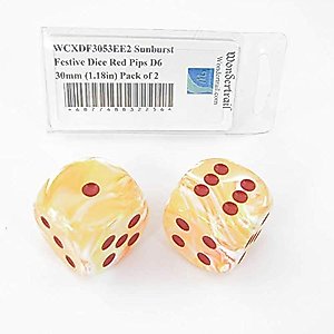 Sunburst Festive Dice with Red Pips D6 30mm (1.18in) Pack of 2 Wondertrail