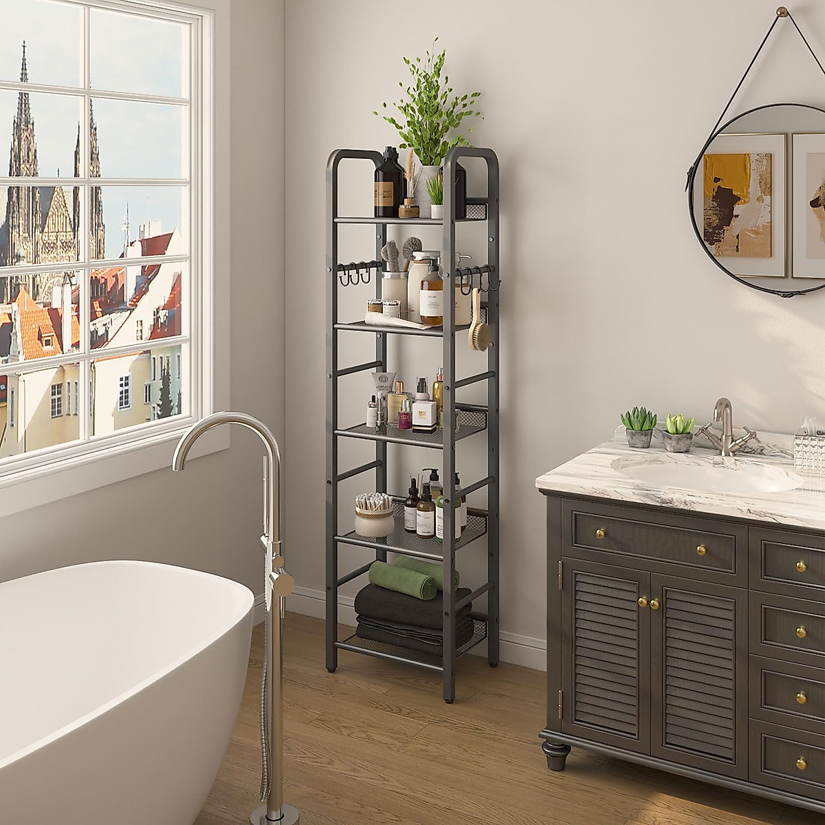 YMYNY 5 Tier Bookshelf, Freestanding Bookcase for Living Room, Bedroom, Home Office, Multi-Functional Storage Rack Organizer, Display Rack with Metal Frame, Rust Resistance, Black, UHBC055B