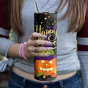ysnifeiw 20oz Halloween Skinny Tumbler with Lid and Straw, Stainless Steel Insulated Gohst Pumpkin Cup Halloween Skeleton Coofee Mug Gifts for Women Men