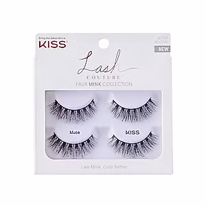 KISS Lash Couture, False Eyelashes, Muse', 14 mm, Includes 2 Pairs Of Lashes, Contact Lens Friendly, Easy to Apply, Reusable Strip Lashes, Glue On Lashes