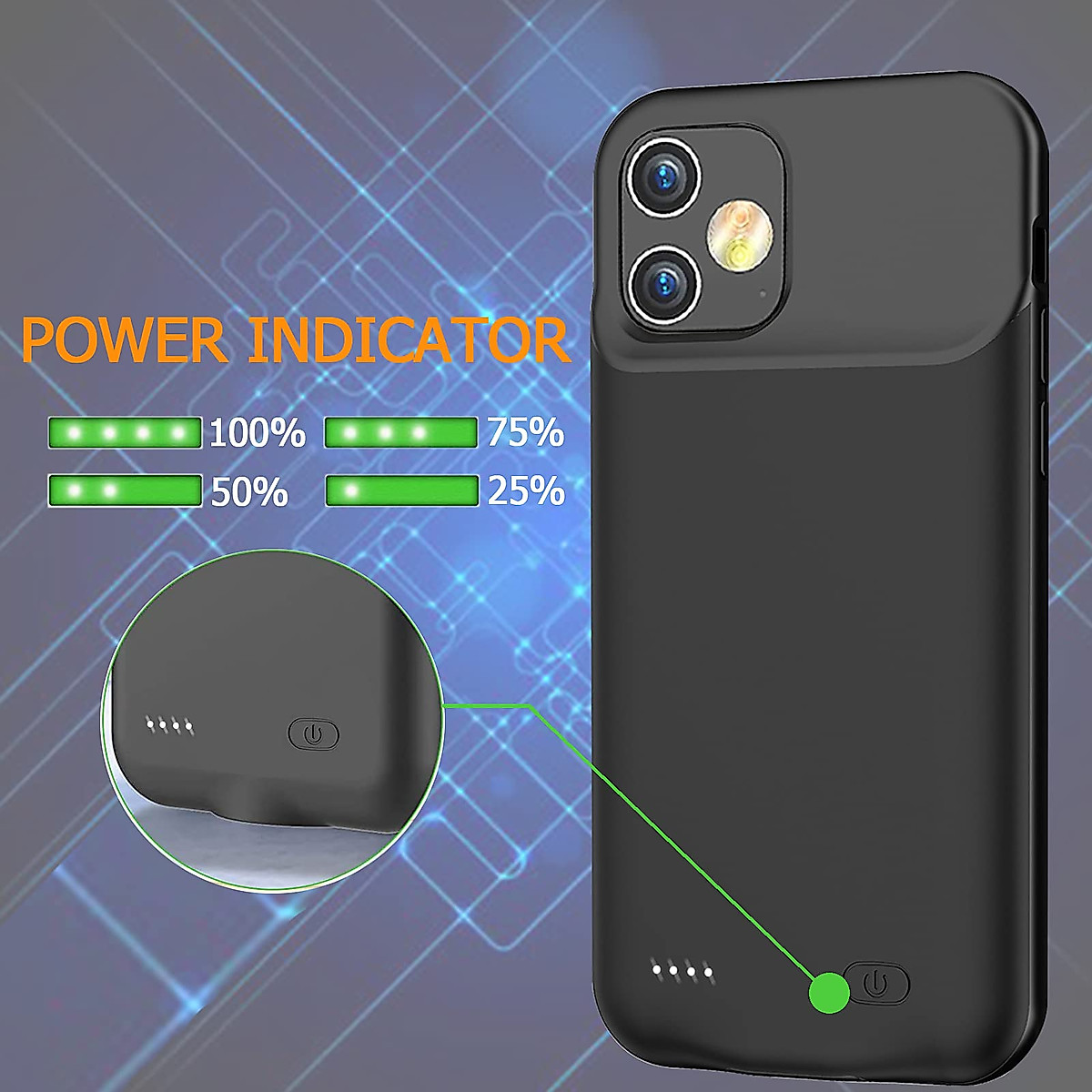 KCKEM Battery Case for iPhone 12 Mini, 6500mAh Ultra-Slim Portable Rechargeable Extended Battery Pack Charging Case, Compatible with iPhone 12 Mini (5.4 inch), Heavy Duty Protection, Black