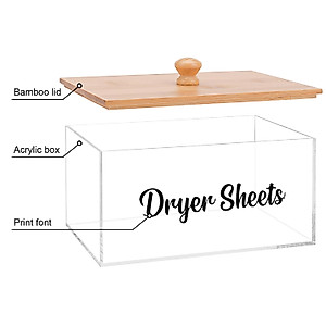 VOTLEVT Acrylic Dryer Sheet Holder with Bamboo Lid,Laundry Dryer Sheet Container and Dispenser for Laundry Room, Fabric Sheet Holder Laundry Organizer