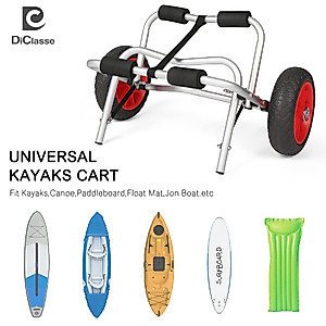 DC DICLASSE Kayak Carts Dolly, Universal Canoes Carrier Trolley with Solid Tires,Trailer Tote Trolley Transport SUP Cart with Ratchet Straps for Jon Boat Paddle Board Float Mats Outdoor Travel