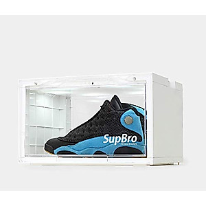 SupBro Led Collection Crate - Voice Control - Easy Access Storage Shoes box, Stackable Shoe Storage with clear plastic door for sneakers - (11.2 x 14.9 x 8.8 inch (2pack), White)