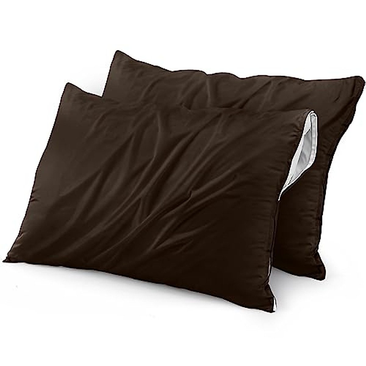 Utopia Bedding Waterproof Pillow Protectors Zippered (2 Pack, Brown) Queen Size, Zippered Pillowcases, Bed Bug Proof Pillow Encasement Covers 20 x 28 Inches