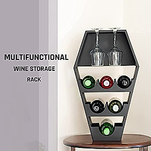 HippoProof Coffin Wine Rack Countertop - Wood Coffin Rack for Kitchen or Living Room - Black Wooden Coffin Shelf Bottle Holder - Gift on Any Occasion, Length: 7 inches , Height: 25 inches x 15 inches
