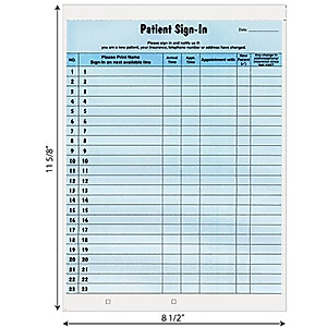 Tabbies Patient Sign-In Label Forms, 8-1/2" x 11" Form, Blue, 23 Labels/Sheet, 125 Sheets/Pack, Confidentially Sign In Your Patients, Also Provides a Daily Patient Log (14531)