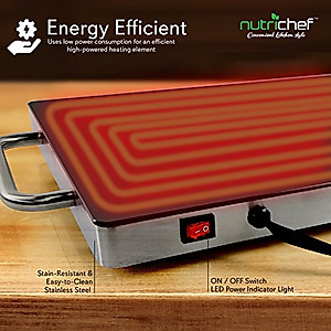 NutriChef Electric Hot Plate Tray Dish Warmer with Black Glass Top-Ideal for Home, Buffet, Parties,Kitchen & Restaurant Use-Portable and Perfect for Table or Countertop-Dimensions: 14.5'' L x 8.6'' W.