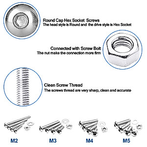 NINDEJIN Metric Button Head Socket Cap Screw Bolts & Flat Washers & Nuts Assortment Kit M2 M3 M4 M5 Stainless Steel Machine Screws Set and Wrench, 880 PCS