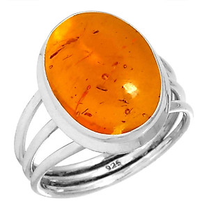 JEWELOPORIUM Orange Amber 925 Silver Ring for Women Gemstone Cocktail Silver Ring Size 9 Wedding Gift Victorian Jewelry