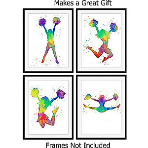CheerLeader Abstract Art Wall Print 8 x 10" Set of 4 Unframed, White Background, Perfect for for CheerLeaders, Coaches and Lovers of Cheerleading. Teen Girl Bedroom, Club, Locker or Dorm Room Décor