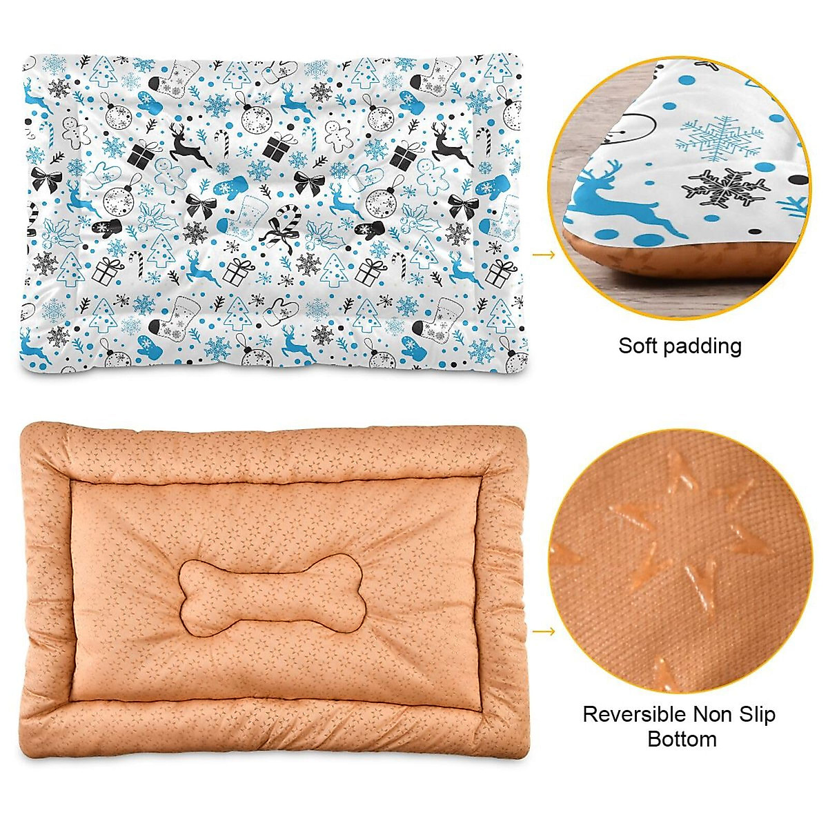 Coikll Cute Animals Christmas Pet Bed Pad Soft Dog Bed Mat with Anti-Slip Bottom, Machine Washable Crate Pad Mattress for Dog Sleeping- 24 * 18inches