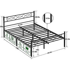 Black Metal Bed Frame Queen Size with Headboard Modern Platform Bed Sturdy and Easy Assembly No Box Spring Needed