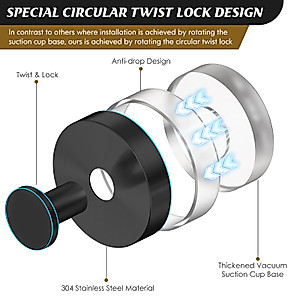 MOTAIPEAK Suction Cup Hooks for Shower,2Pcs Shower Hooks for Inside Shower,No Drill Towel Hooks for Bathroom Wall,Kitchen,Glass,Mirror,Tile to Hang Towels,Robes,Loofah-Black