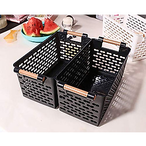 Yesland 6 Pack Plastic Storage Basket, Black Basket / Organizer / Bin with Handles for Home Office Closet