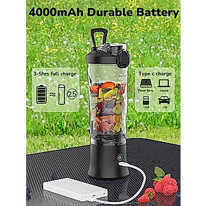 Portable Blender 20oz Large Capacity, 6 Blades Mini Blender for Shakes and Smoothies, BPA Free Personal Blender with Rechargeable USB, Fresh Juice Blender for On the Go, Black