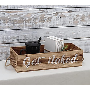 Get Naked Farmhouse Toilet Paper Basket, Rustic Wooden Bathroom Decor Box, Bathroom Organizer Over Toilet, Funny Toilet Paper Storage with Rope Handle, Brown