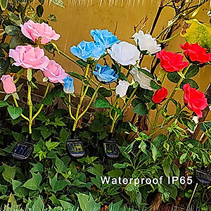 Thafikzi Solar Garden Stake Lights, 2 Pack Outdoor Solar Powered Rose LED Lights with 4 Rose Flowers, White Light Waterproof Solar Decorative LED Lights for Garden, Patio, Backyard (Yellow)