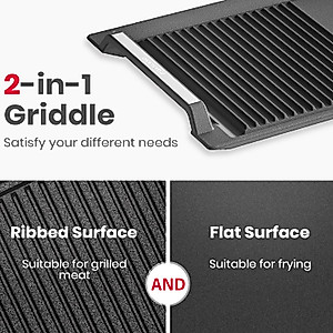GASLAND Rectangular 2-in-1 Cast Iron Grill/Griddle Pan with Handles, Non-Stick & Non-Rust Coating for Induction Cooktop