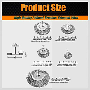 WENORA 20 Pack Wire Brush Wheel for Drill Set, Wire Brush for Drill 1/4 Inch Hex Shank 0.012 inch Coarse Carbon Steel, Wire Wheel for Drill for Cleaning Rust and Abrasive,Wire Brush Drill Attachment