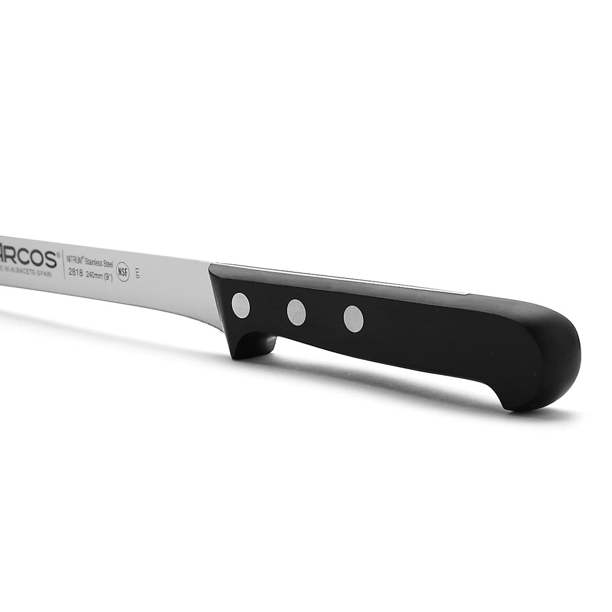 ARCOS Sharp Knife 9 Inch Stainless Steel. Carving Knife to Cut Ham and Meat. Ergonomic Polyoxymethylene Handle and 240mm Blade. Series Universal. Color Black