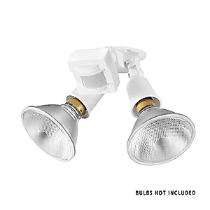 Globe Electric 17000269 110-Degree 240 W Twin Head White Hardwired Motion Sensor Security Flood Light, Spotlight, Outdoor, Outside House Lights