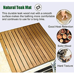 Heavy Duty Teak Wood Shower Mats Non Slip Waterproof, Raised Slated Platform Pads with Foot Pad, Inside Outside Bath Tubs Floor Mat, Portable Doormat (Size : 30x30cm(11.8x11.8in))