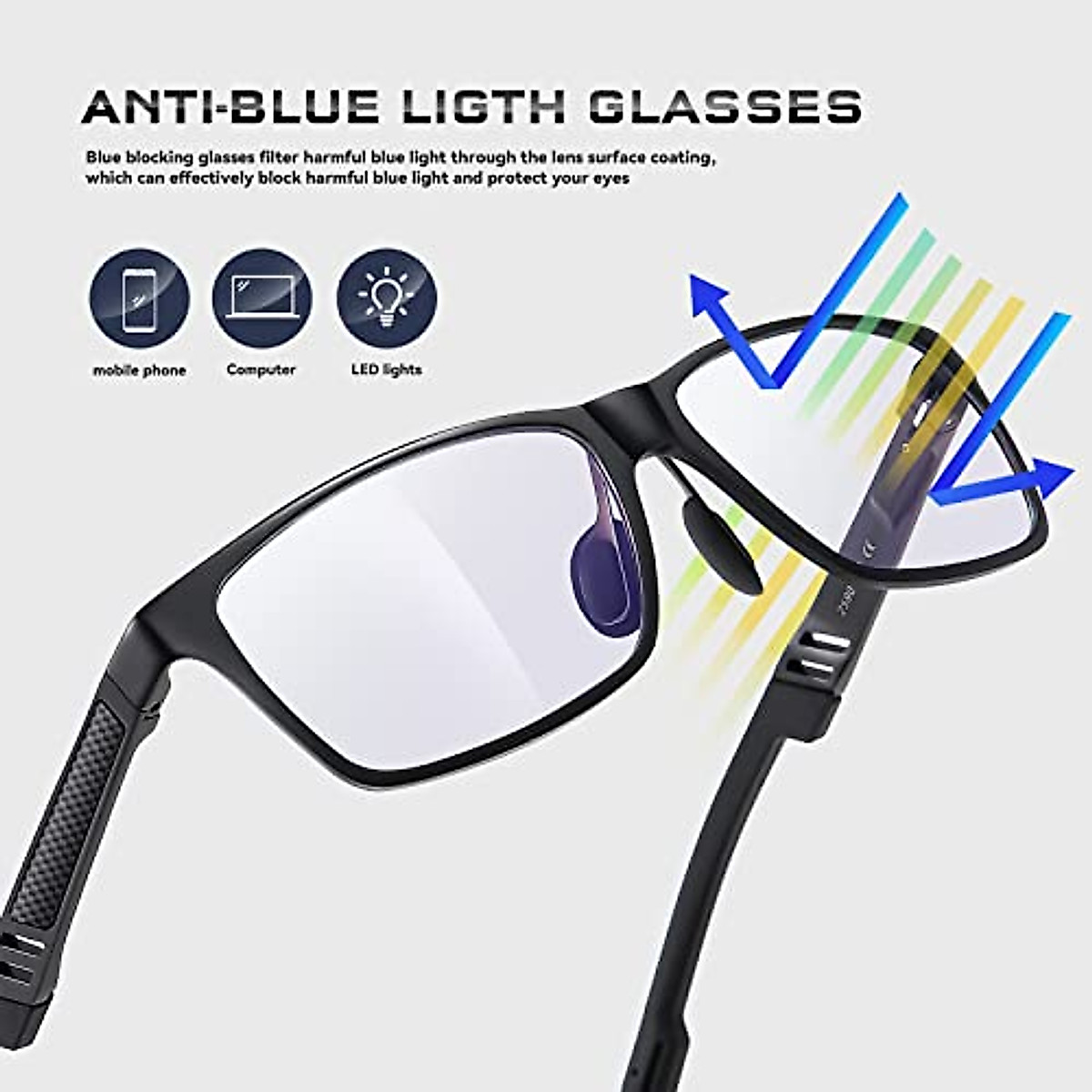 Reglaaly Blue-Light-Blocking-Glasses Men/Women Gaming Glasses Computer Screen Eyeglasses Metal Frame （ink）