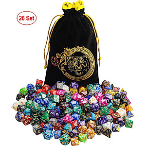 CiaraQ DND Dice Sets - 26 X 7 Polyhedral Dice (182pcs) with a Large Drawstring Bag Great for Dungeons and Dragons, Role Playing Table Game.