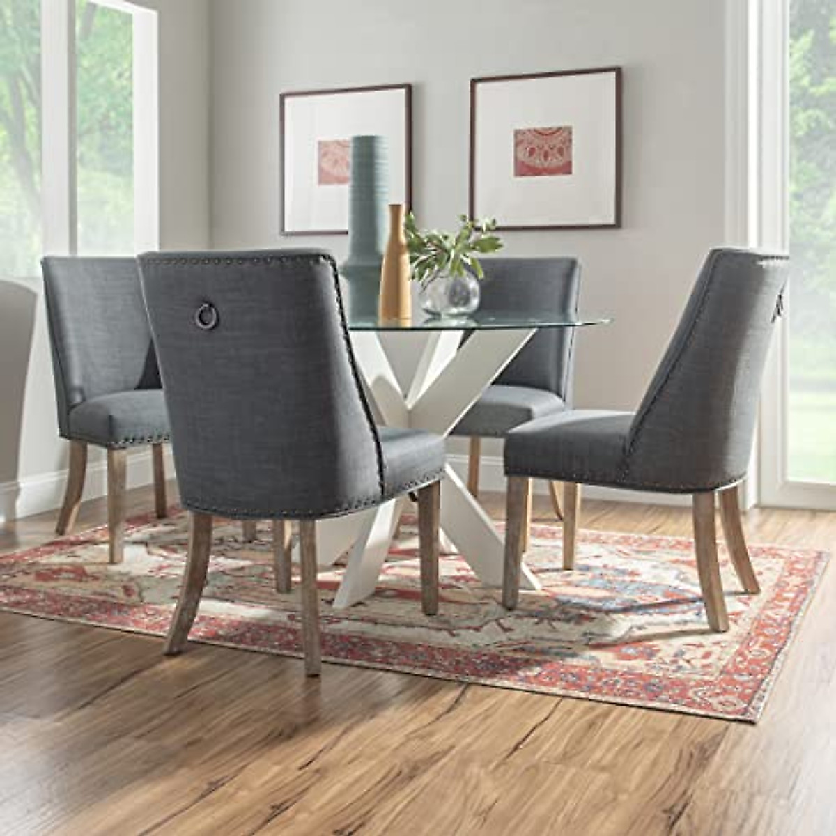 Powell White Wood Glass Top Parnell X Base Dining Table