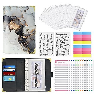 Budget Binder with Zipper Envelopes, A6 Money Saving Binder with Cash Envelopes for Budgeting, Money Bill Organizer for Cash, Budget Planner for Saving Money(Marble White)