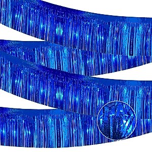 4 Pack 10 Feet Glitter Royal Blue Parade Float Decorations for Trailer Car, Glitter Foil Fringe Metallic Tinsel Streamers Banner Garland for Graduation Weeding Homecoming Birthday Party