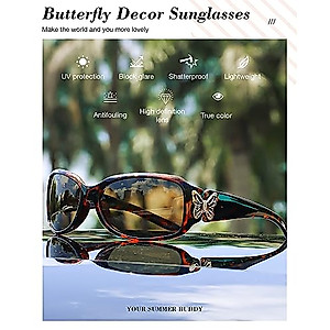 LVIOE Polarized Sunglasses for Women, Fashion Butterfly Decoration Driving Fishing-99.99% UV Protection