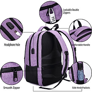 QINOL Travel Laptop Backpack Business Anti Theft Laptop Backpack with USB Charging Port, Large Computer Bag for Men Women(Purple,15.6inch)