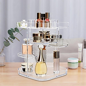 AMEITECH 360-Degree Makeup Organizer, DIY Adjustable Rotating Cosmetic Storage Carousel Spinning Holder Storage Rack with 5 Layers Large Capacity, Best for Countertop, Square
