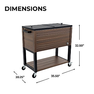 Permasteel 80-Quart Outdoor Patio Cooler with Wheels | Beverage Rolling Cooler for Backyard Deck, PS-A205-80QT-BR, Wood Grain Accent, Brown