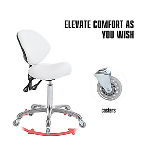 FRNIAMC Ergonomic Saddle Stool Rolling Adjustable, Hydraulic Heavy-Duty (350 lbs) Stool Chair for Dental Lab Salon Massage Studio Office(White, With Backrest)