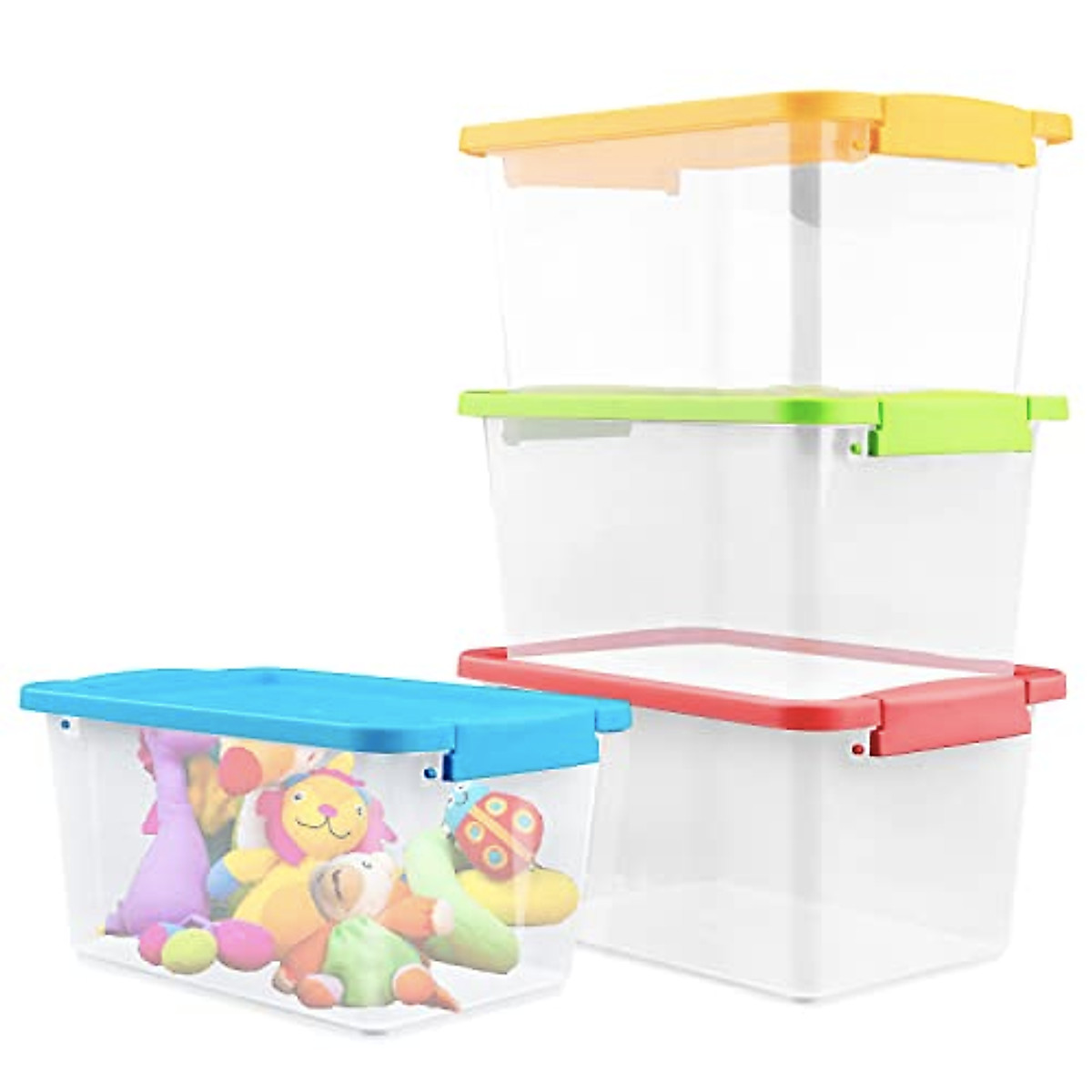 Storage Bins,4 Pack Small Storage Bins Stackable Plastic Cubby Containers with Lids Storage Cubbies Plastic Storage Containers for Classroom Book Bin Toy Organizers for Classroom Book Bin Toy Organizers (Mixed Color)