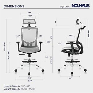 Nouhaus ErgoDraft – Ergonomic Draft Chair, Computer Chair and Office Chair with Headrest. Rolling Swivel Chair with Wheels (Grey)