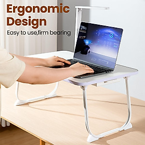 Laptop Desk for Bed Lap Desk with LED Desk Light, Foldable Laptop Bed Table with Storage Drawer, Breakfast Serving Bed Tray Tablet Desk Laptop Folding Stand Reading Holder for Sofa Couch Floor (WHITE)