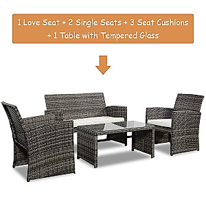 Tangkula AM0948HM Lawn Garden PE Rattan Wicker Furniture (Brown) 4 Piece Outdoor Patio Sofa Set